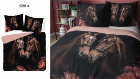 Detexpol Bavlněné povlečení 160x200 černá hnědá růžová koně květiny 5295 A Holland Natura 52