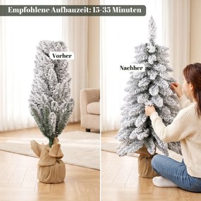 HOMCOM Umělý vánoční strom, 90 cm (3 ft), štíhlý „pencil“ strom s 107 větvičkami, juta základna, bílý