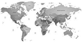 Obraz na korku mapa světa v barvách černobílé