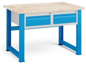 Dílenský stůl KOVONA, 2x1 zásuvka na nářadí, buková spárovka, pevné nohy, 1200 mm
