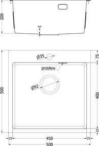 Mexen Solix, 1-komorový nerezový dřez 500 x 500 mm, broušená zlatá, vzor voština, 6407501000-55HC