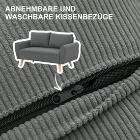 HOMCOM dvoumístná pohovka se 2 polštáři, čalouněná pohovka s extra hlubokými sedáky 54 cm, dvoumístná pohovka z manšestru, malá pohovka s dřevěným rá…