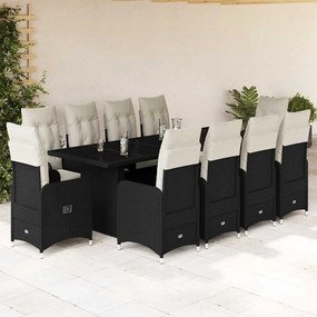 11dílný zahradní bistro set s poduškami černý polyratan 3277275