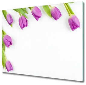 Skleněná krájecí deska Fialové tulipány 60x52 cm