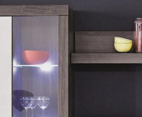 Obývací stěna Omega, šedý dub/bílá, s osvětlením