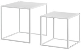 HOMCOM 2er-Set Couchtisch, Eckiger Beistelltisch, Kaffeetisch mit Stahlgestell, Sofatisch im modern Design, für Wohnzimmer, bis 10 kg Belastbar, Weiß…