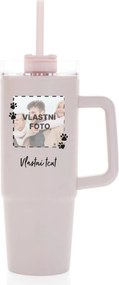 Personalizovaná cestovní termoska s průhledným víčkem s fotkou mazlíčka a textem