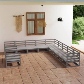 11dílná zahradní sedací souprava šedá masivní borovice 3075936