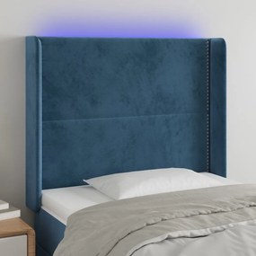 Čelo postele s LED tmavě modré 103 x 16 x 118/128 cm textil 3123954