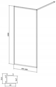 Cersanit Larga, Walk-In sprchová zástěna 90x200 cm, 8mm průhledné sklo, černý profil, S932-138