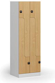 Kovová šatní skříňka S1 Z, 4 oddíly, 1850 x 600 x 500 mm, RFID zámek, laminované dveře, buk