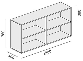 PLAN Kancelářský policový regál LAYERS, dlouhý, 2 police, 1582 x 400 x 777, bílá