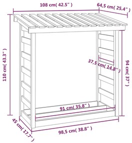 vidaXL Stojan na dřevo bílý 108x64,5x110 cm masivní borovice