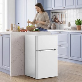 HOMCOM Mini lednička s mrazákem, dvoudveřová, s nastavitelným termostatem, malá chladnička na nápoje 90 l, bílá
