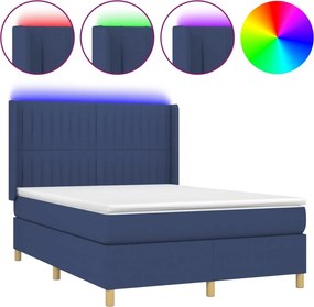 Box spring postel s matrací a LED modrá 140x190 cm textil 3139035