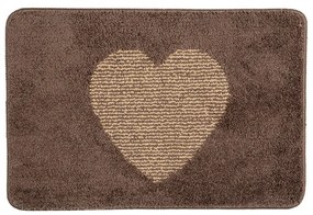 Hnědá koupelnová předložka se srdcem M – 58x38x1 cm