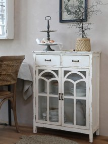 Krémová dřevěná komoda s prosklenými dvířky Old Satin- 70*32*92cm