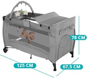 Cestovní postýlka s přebalovací podložkou a hračkovým obloukem, šedá