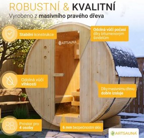 Zahradní sudová sauna pro 4 osoby s kamny 6 kW