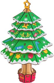 Dřevěné 3D puzzle Vánoční strom zelený