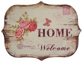 Nástěnná kovová cedule s růžemi Welcome Home - 33*25 cm