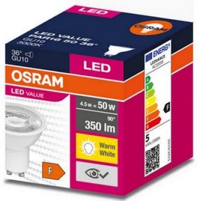 LED žárovka GU10 PAR16 OSRAM VALUE 4,5W (35W) teplá bílá (3000K), reflektor 36°