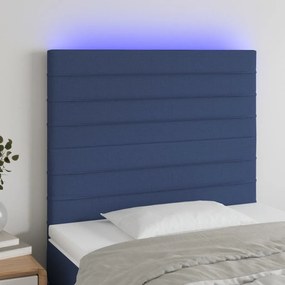 Čelo postele s LED modré 100x5x118/128 cm textil 3122560