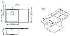 ALVEUS 1149516 - Kuchyňský dřez PURE 79x52,5 cm satin, pravý
