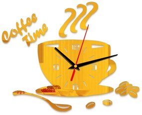 Nástěnné 3D hodiny - motiv šálek kávy Barva: Zlatá