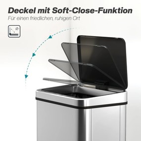 HOMCOM Senzorový koš na odpadky 40L, nerezová ocel, automatický odpadkový koš s víkem s funkcí tichého zavírání, pohybový senzor, 35,5 x 26 x 55 cm, …