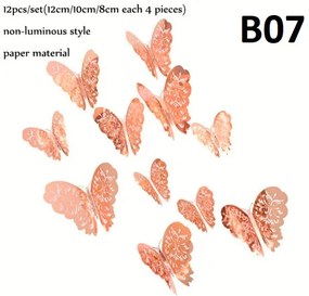 12 ks dekorativních lesklých motýlků na zeď Varianta: B07 růžová