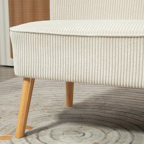HOMCOM Moderní dvoumístná pohovka bez opěrky se sametovým vzhledem, malá pohovka s dřevěnými nohami, 117 x 56,5 x 77 cm, Krémová