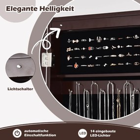 Costway Šperkovnice se 14 LED světly a zrcadlová skříňka na šperky po celé délce