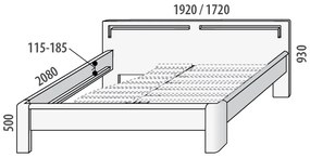 Postel Florencia, čelo rovné s výřezy L 180,160 Domestav F129 Materiál: Buk cink, Barevne provedení: Moření, Specifikace: 160x200