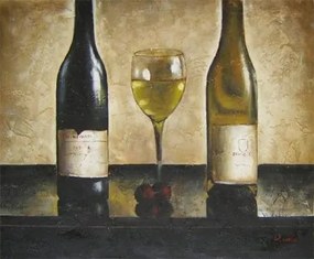 Dvě láhve vína se sklenicí - 50 x 60 cm