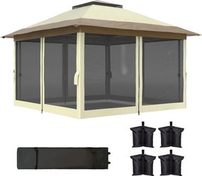 Outsunny Skládací Zahradní Altán 3,6x3,6m Systém Pop-Up s 4 Síťovanými Stranami, UV-ochranný, Nastavitelná Výška, Písečné Váhy a Taška pro Přenášení n