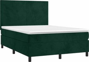 Box spring postel s matrací a LED tmavě zelená 140x190 cm samet 3136002