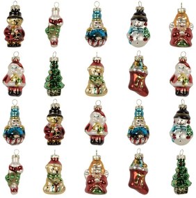 Set 20ks vánoční skleněná ozdoba stromek sněhulák Santa - 28*20*4 cm