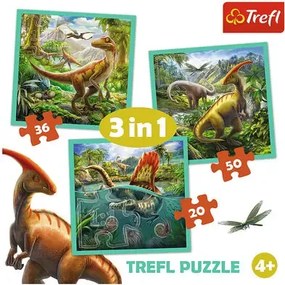 Trefl - Puzzle - Neobyčejný svět dinosaurů 3v1 / 20 + 36 + 50 dílků /