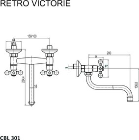 Mereo Mereo, Dřezová nástěnná baterie, Retro Viktorie, s ramínkem trubkovým pr. 18 mm - 200 mm, CBL301