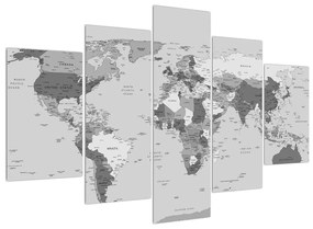 Černobílý obraz mapy světa (150x105 cm)