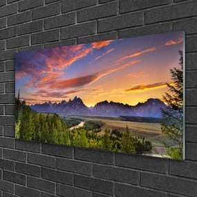Obraz na skle Hora Les Slunce Příroda 140x70 cm