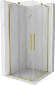 Mexen Velar L Duo, sprchový kout s posuvnými dveřmi 90 x 90 cm, 8mm čiré sklo, zlatá matná, 871-090-090-02-03-55