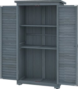 Dřevěná kůlna Outsunny 0,31 m² 87x46,5x160 cm - Dřevěný skříň pro venkovní použití s 2 dveřmi a 2 vnitřními policemi na terasu | Aosom