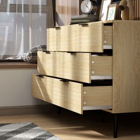 HOMCOM Komoda se 6 zásuvkami Moderní design s protišmykovým zajištěním 110Š x 40H x 75V cm Dřevěný vzhled | Aosom