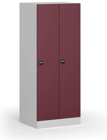 Snížená šatní skříňka S1, 2 oddíly, 1500 x 600 x 500 mm, RFID zámek, červené dveře