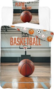 Detexpol Dětská bavlněná sada ložního prádla 160x200 šedá s motivem basketbalového míče - 5866 A - Dream Collection
