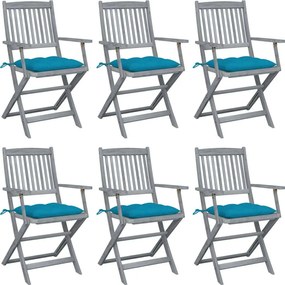 vidaXL Skládací zahradní židle s poduškami 6 ks masivní akáciové dřevo [3065431] Barva: Světle modrá