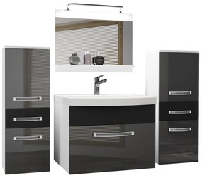 Koupelnový nábytek Belini Premium Full Version šedý lesk / černý mat
+ umyvadlo + zrcadlo + LED osvětlení Glamour 70