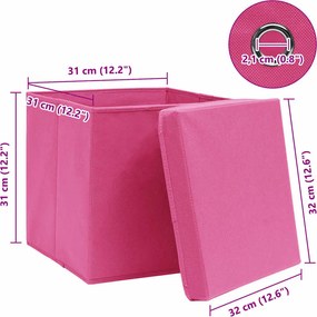 Úložné boxy s víky 4 ks růžové 32 x 32 x 32 cm textil 288346